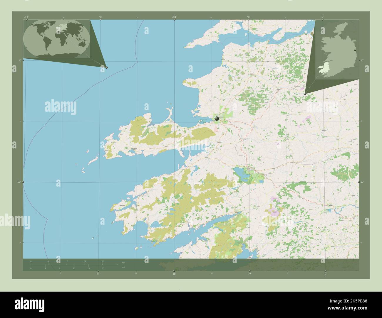 Kerry, county of Ireland. Open Street Map. Corner auxiliary location ...
