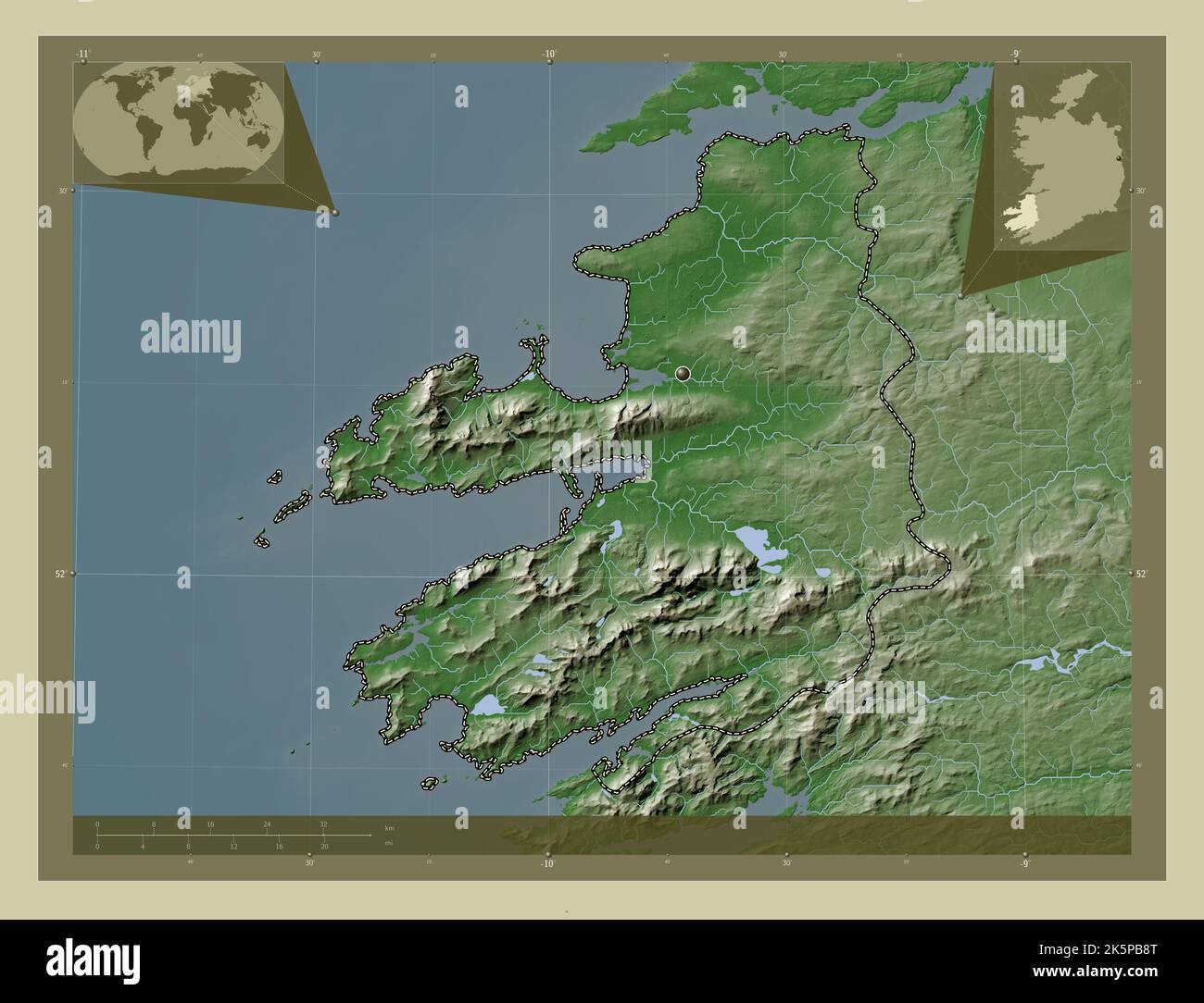 Kerry, county of Ireland. Elevation map colored in wiki style with ...