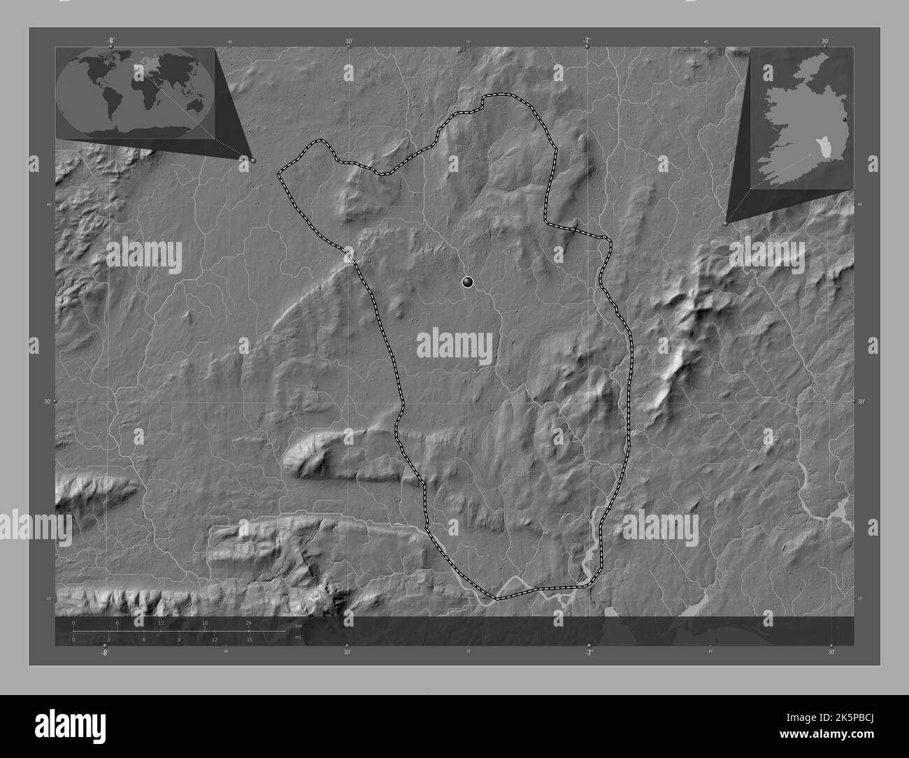 Kilkenny, county of Ireland. Bilevel elevation map with lakes and ...
