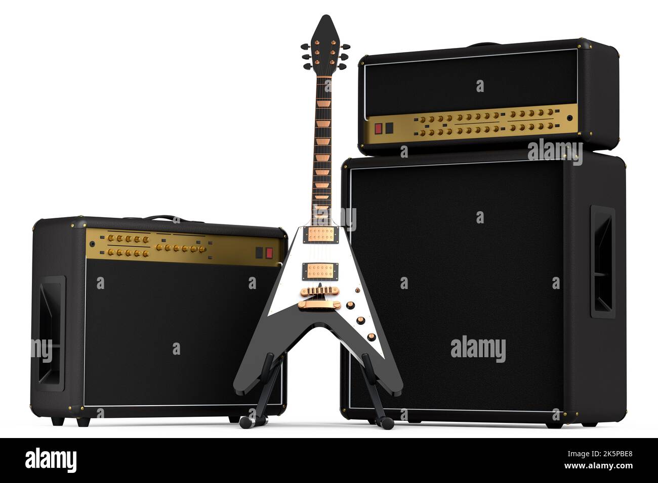 Classical amplifier with electric or acoustic guitar on stand isolated ...