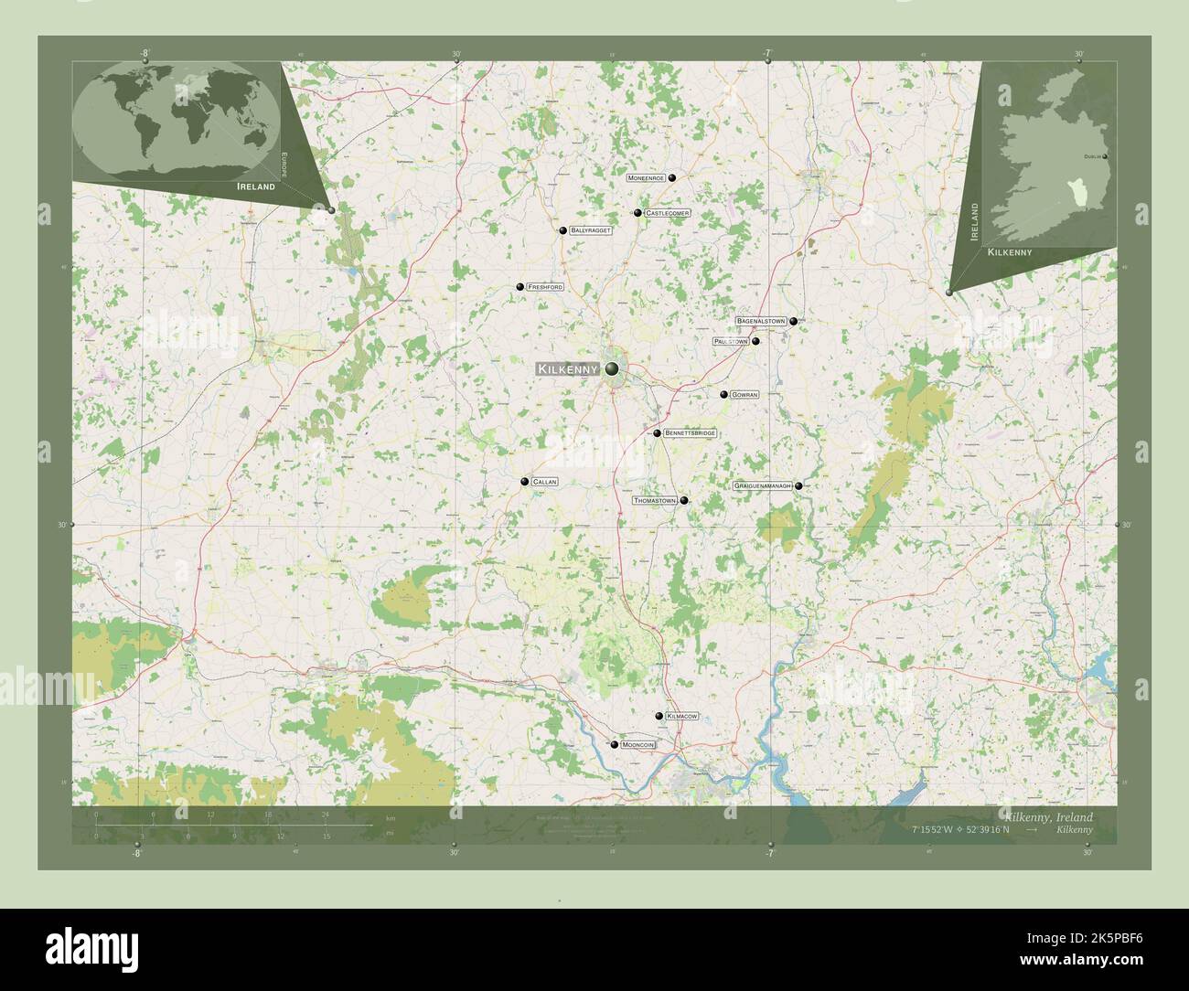 Kilkenny, county of Ireland. Open Street Map. Locations and names of ...