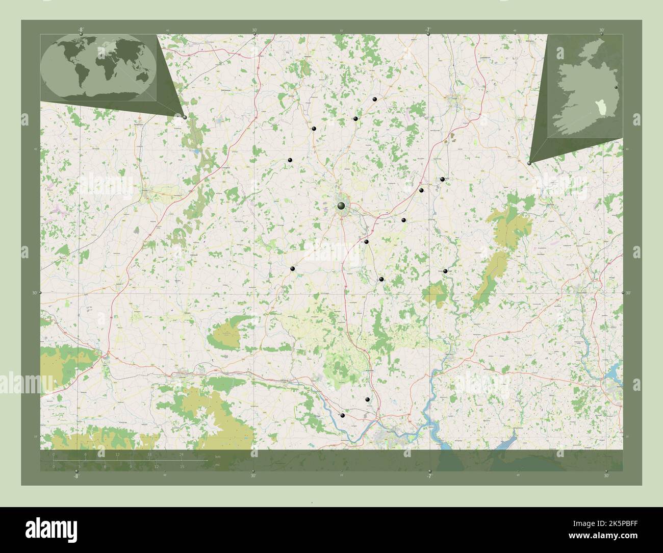 Kilkenny, county of Ireland. Open Street Map. Locations of major cities ...
