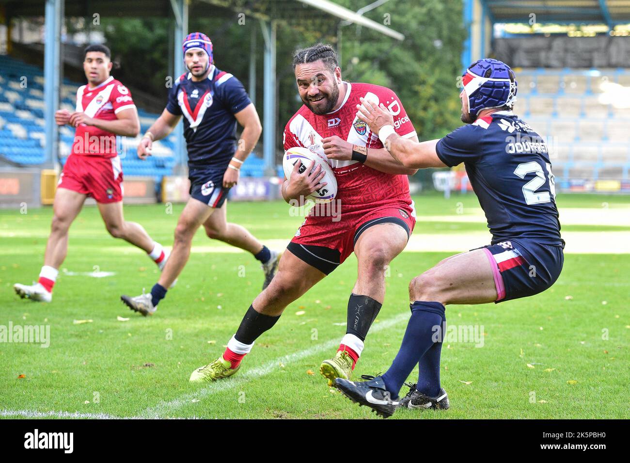 Halifax, England -8th October 2022 - Konrad Hurrell of Tonga steps ...