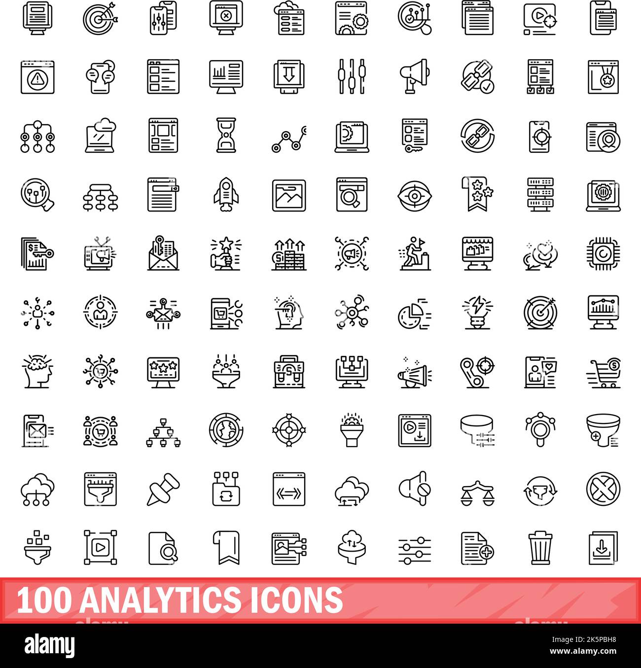 100 analytics icons set. Outline illustration of 100 analytics icons ...