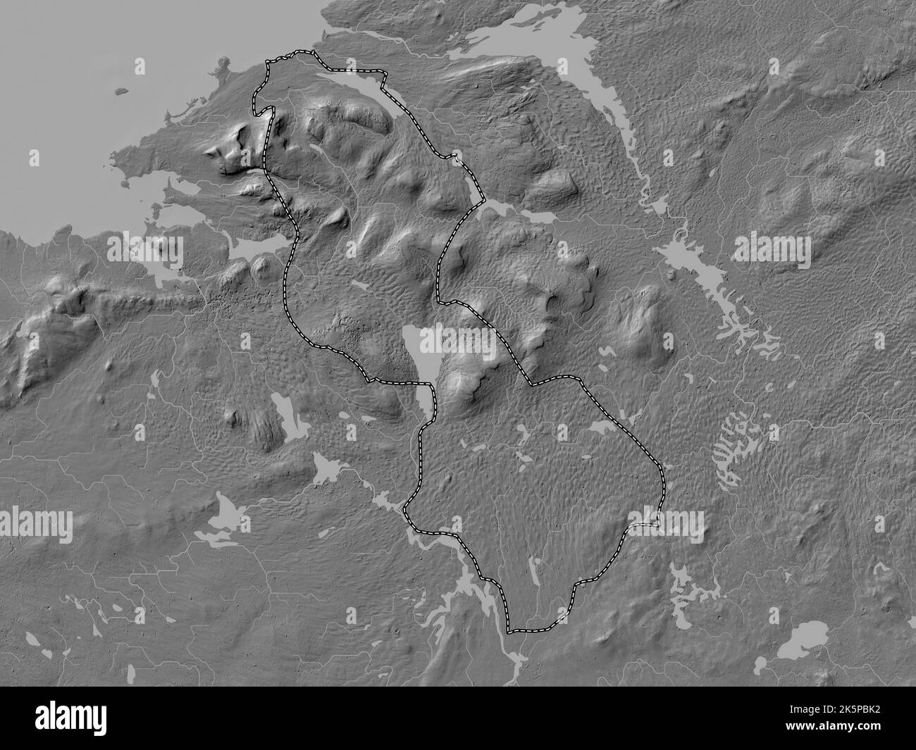 Leitrim, county of Ireland. Bilevel elevation map with lakes and rivers ...