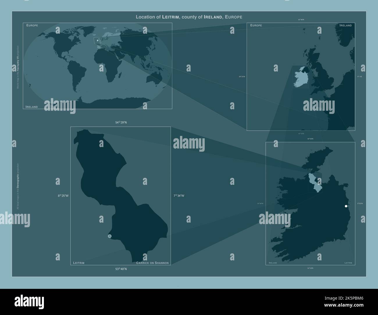 Leitrim, county of Ireland. Diagram showing the location of the region ...