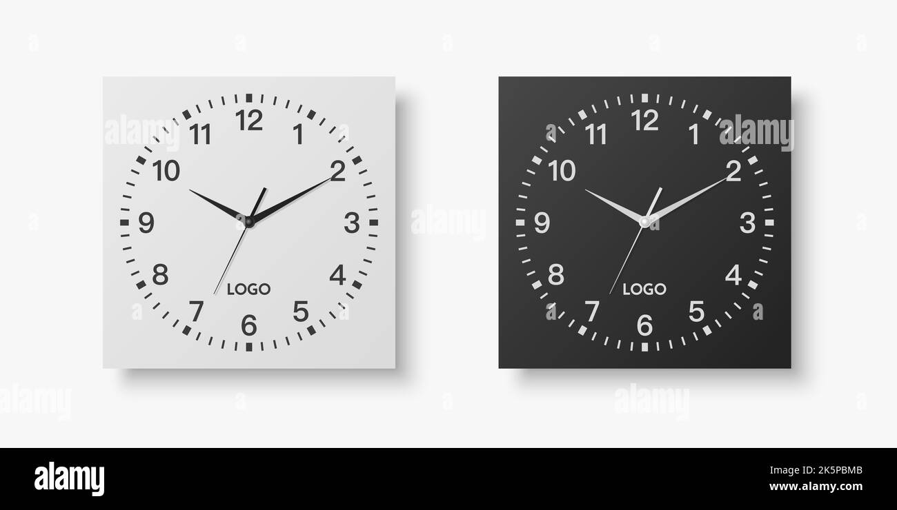 Vector 3d Realistic White, Black Square Wall Office Clock Set, Design ...