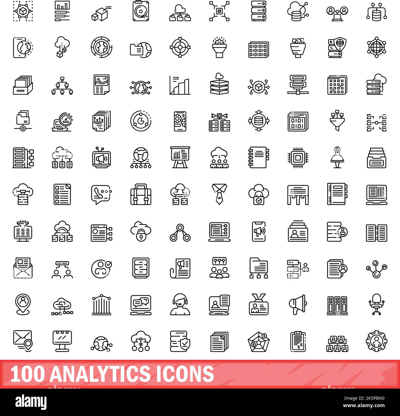 100 analytics icons set. Outline illustration of 100 analytics icons ...