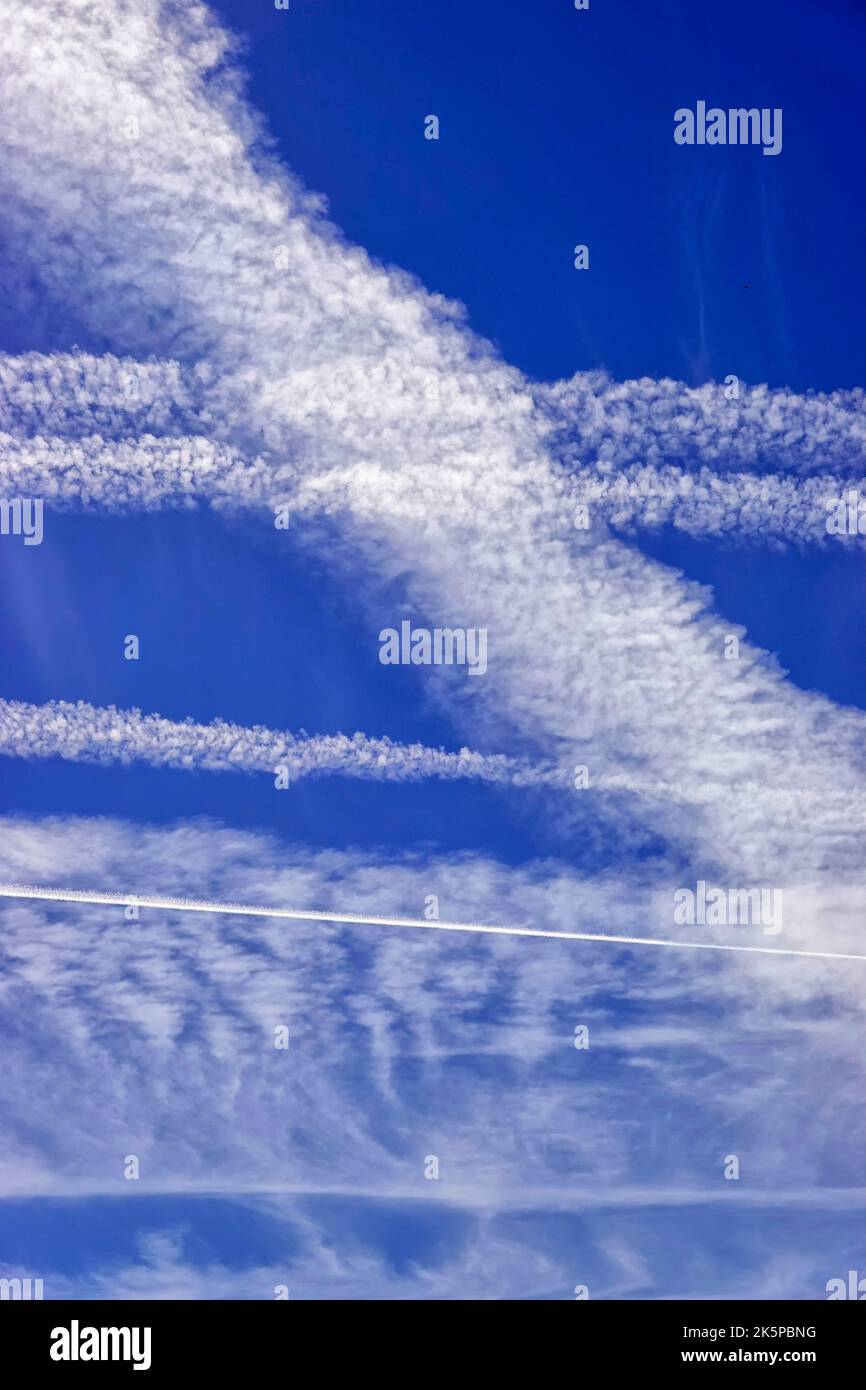 Contrails, vapor trails line-shaped clouds produced by aircraft engine ...
