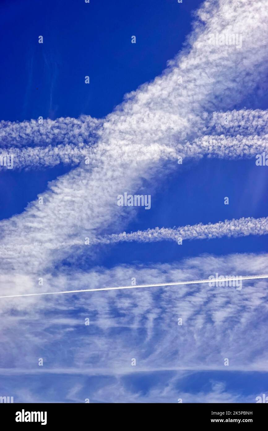 Contrails, vapor trails line-shaped clouds produced by aircraft engine ...