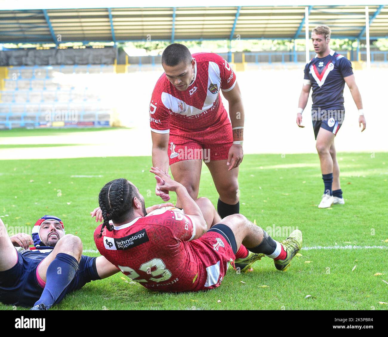 Halifax, England -8th October 2022 - Konrad Hurrell of Tonga steps ...