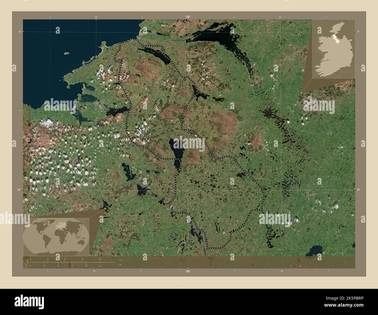Leitrim, county of Ireland. High resolution satellite map. Corner ...