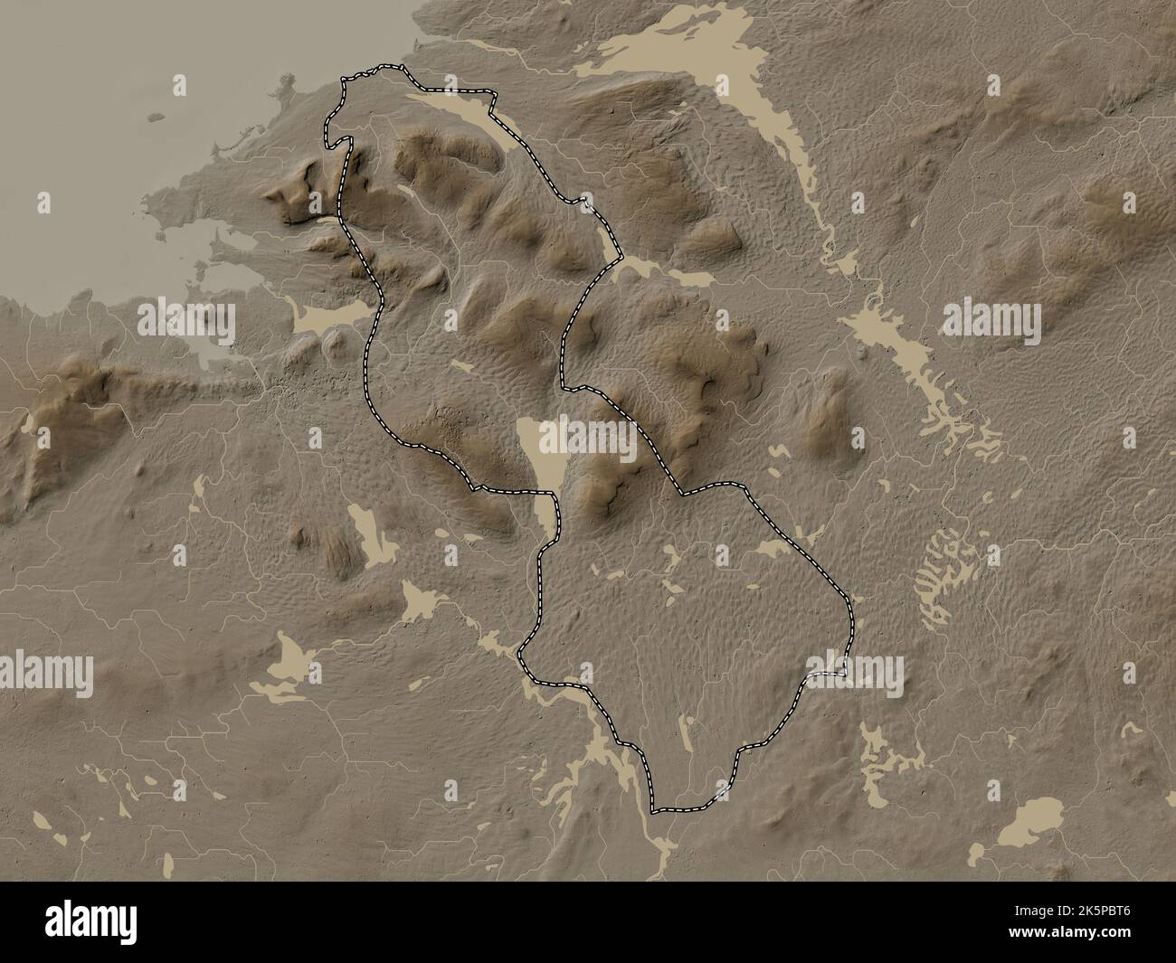 Leitrim, county of Ireland. Elevation map colored in sepia tones with ...