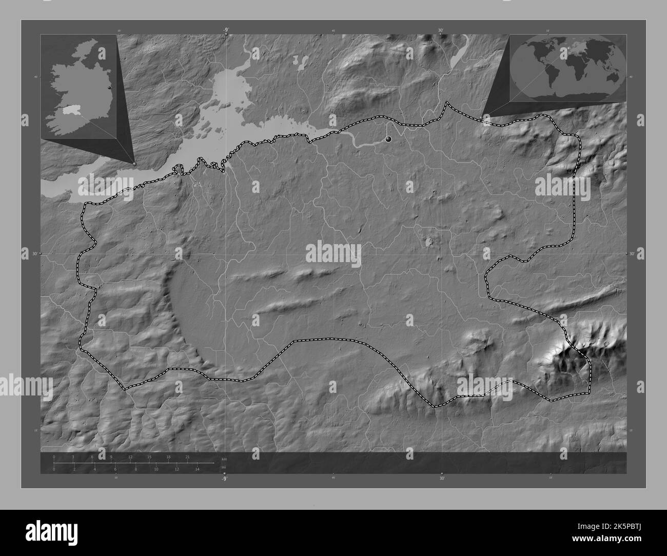 Limerick, county of Ireland. Bilevel elevation map with lakes and ...