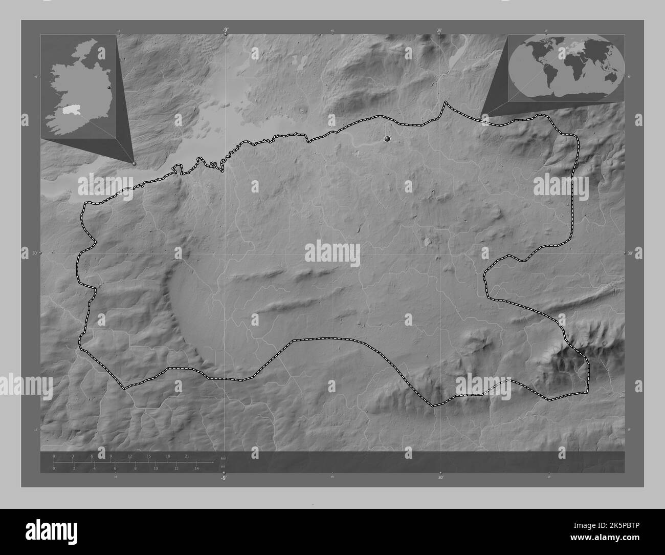 Limerick, county of Ireland. Grayscale elevation map with lakes and ...