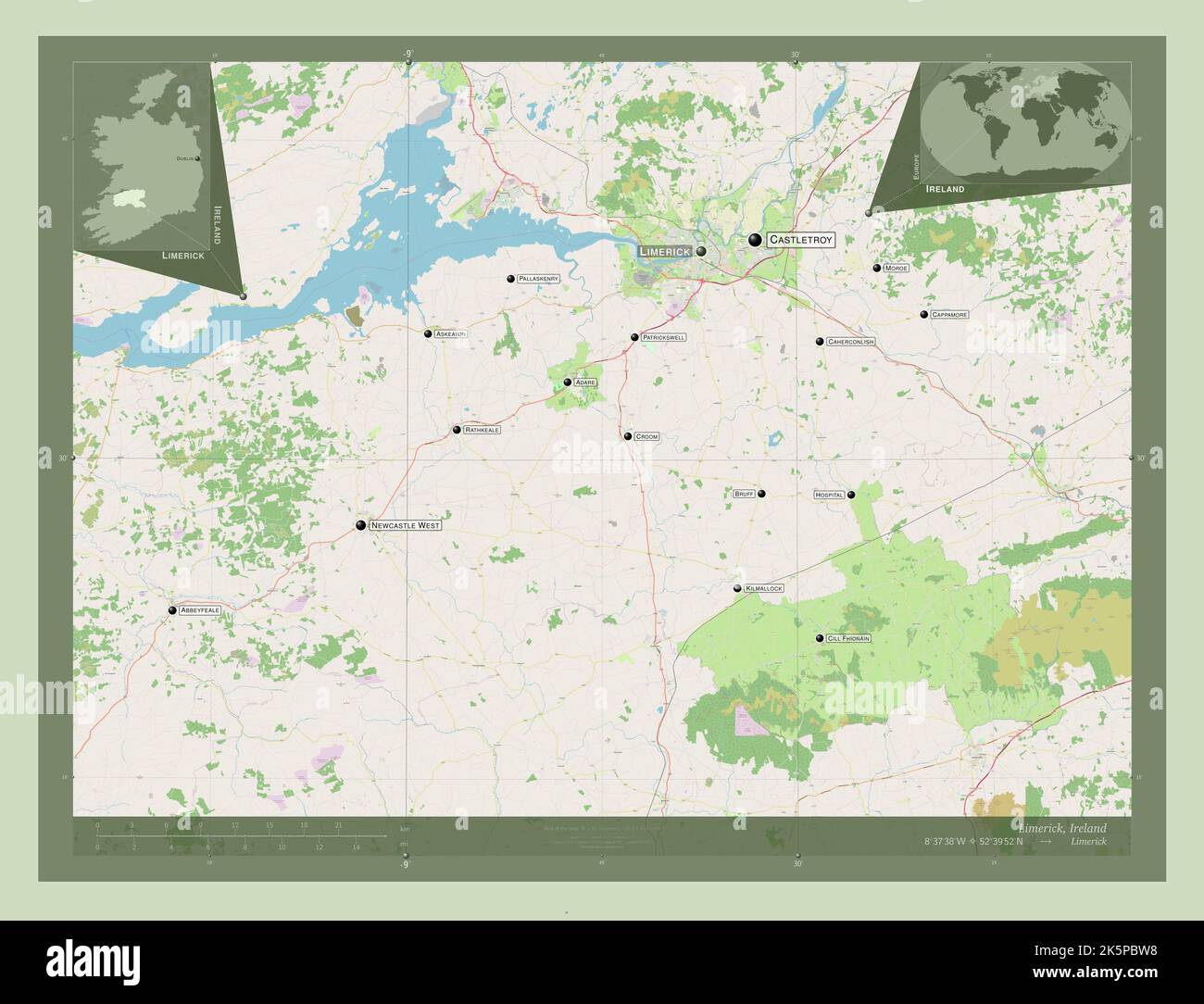 Limerick, county of Ireland. Open Street Map. Locations and names of ...