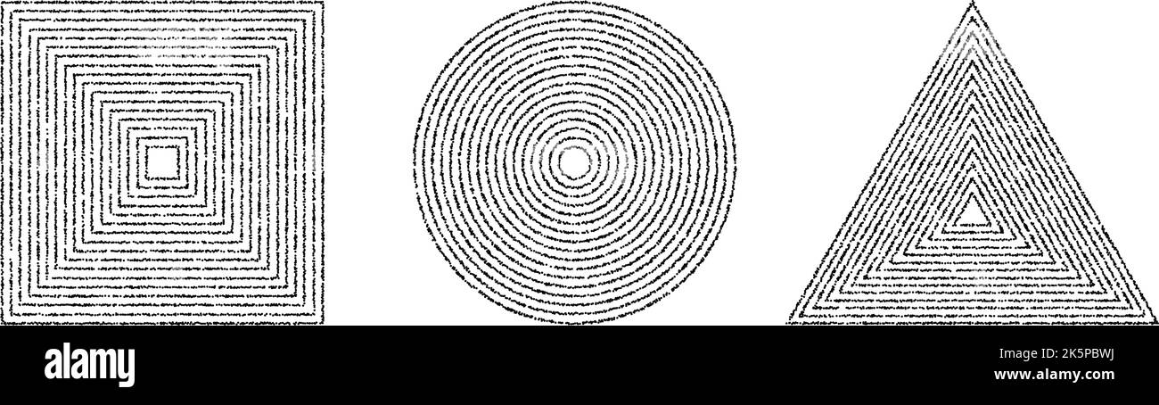 Dotted grainy shapes set. Stippled square, circle and triangle. Grain ...