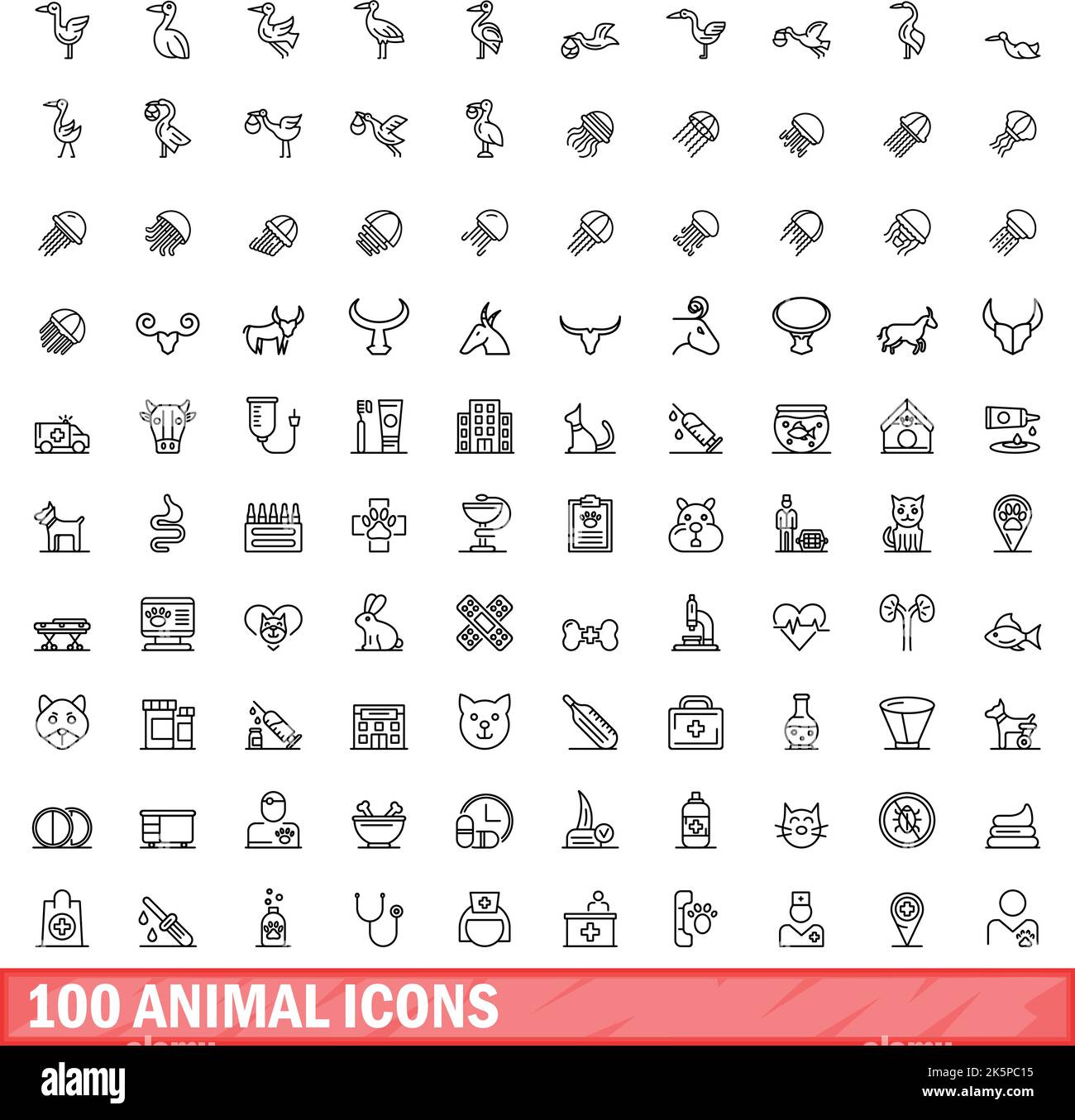 100 animal icons set. Outline illustration of 100 animal icons vector ...