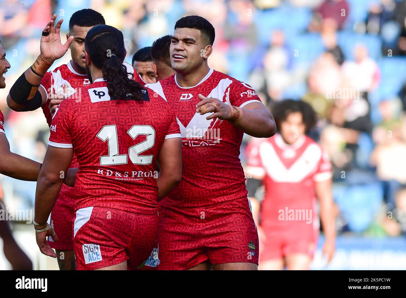 Halifax, England -8th October 2022 - David Fifita of Tonga breaks ...