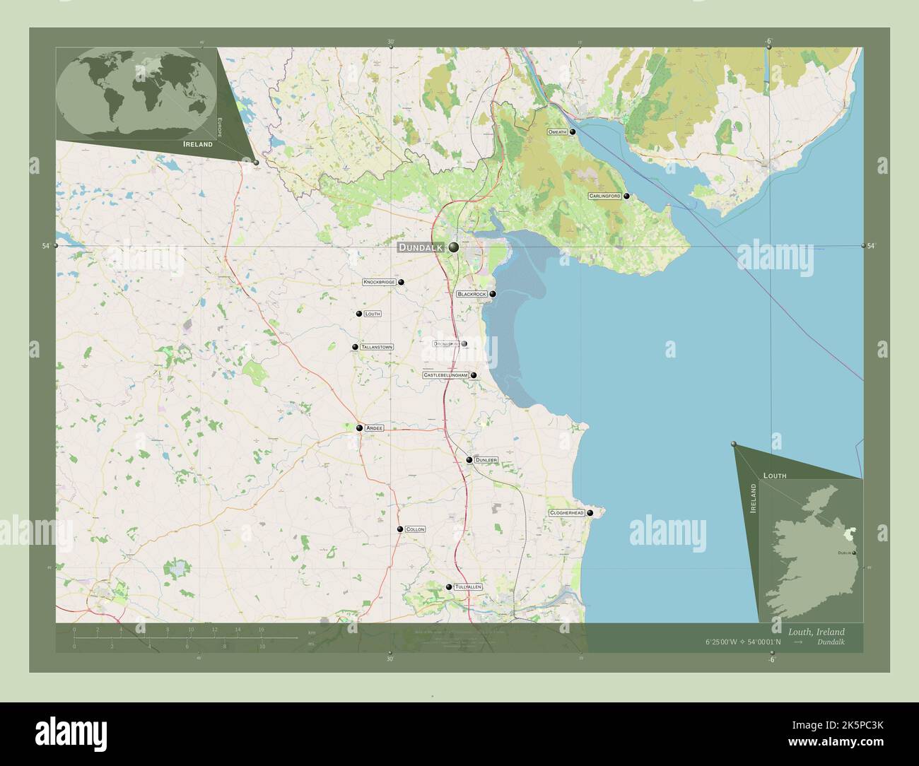 Louth, county of Ireland. Open Street Map. Locations and names of major ...