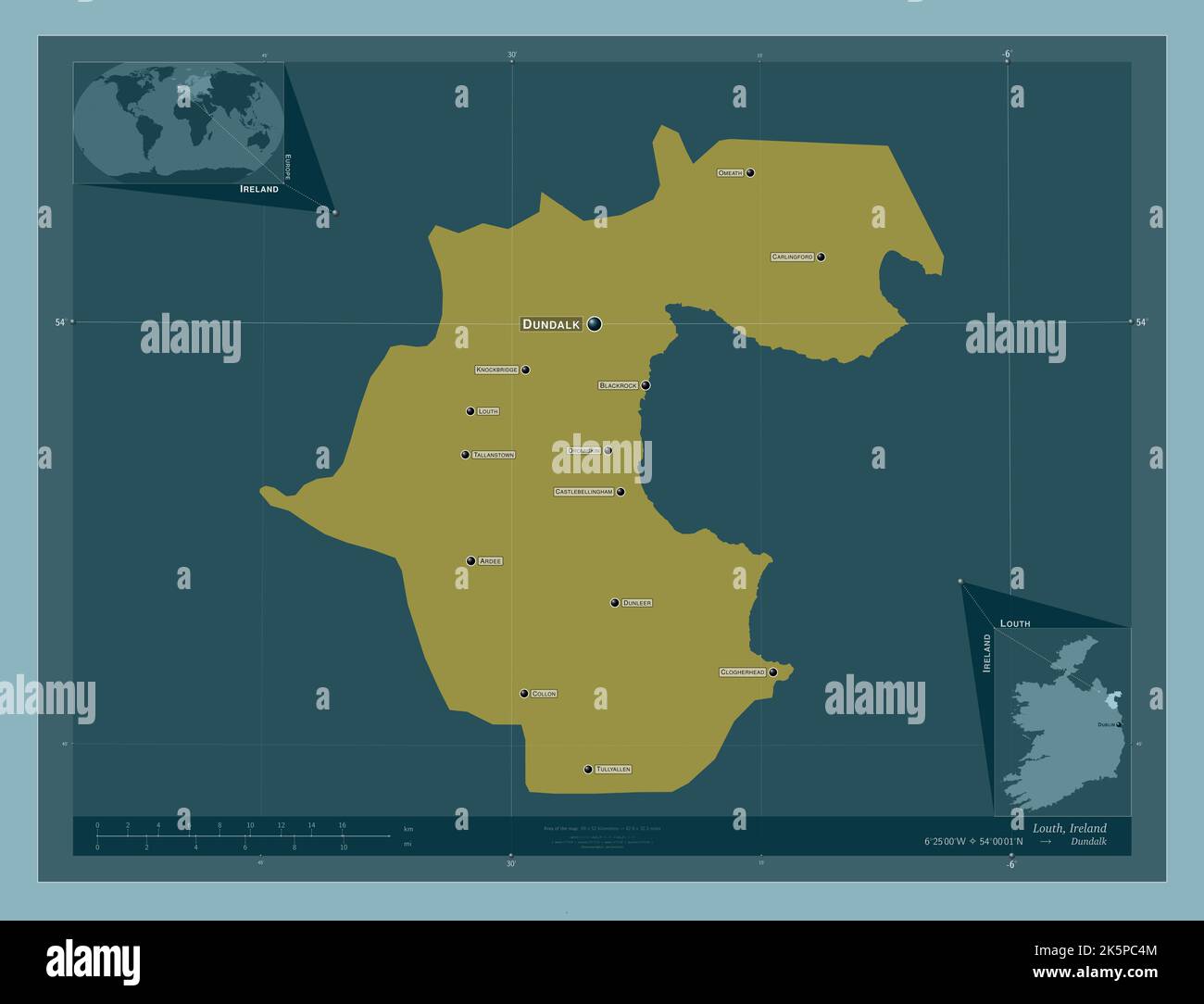 Louth, county of Ireland. Solid color shape. Locations and names of ...