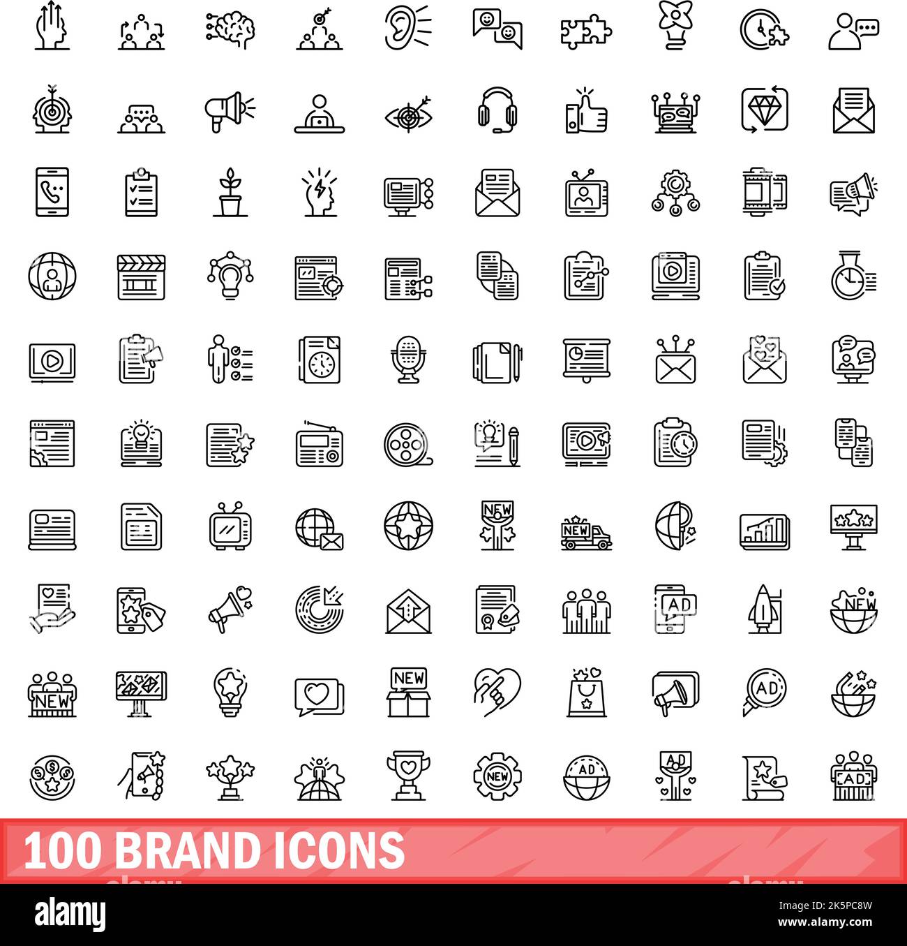 100 brand icons set. Outline illustration of 100 brand icons vector set ...