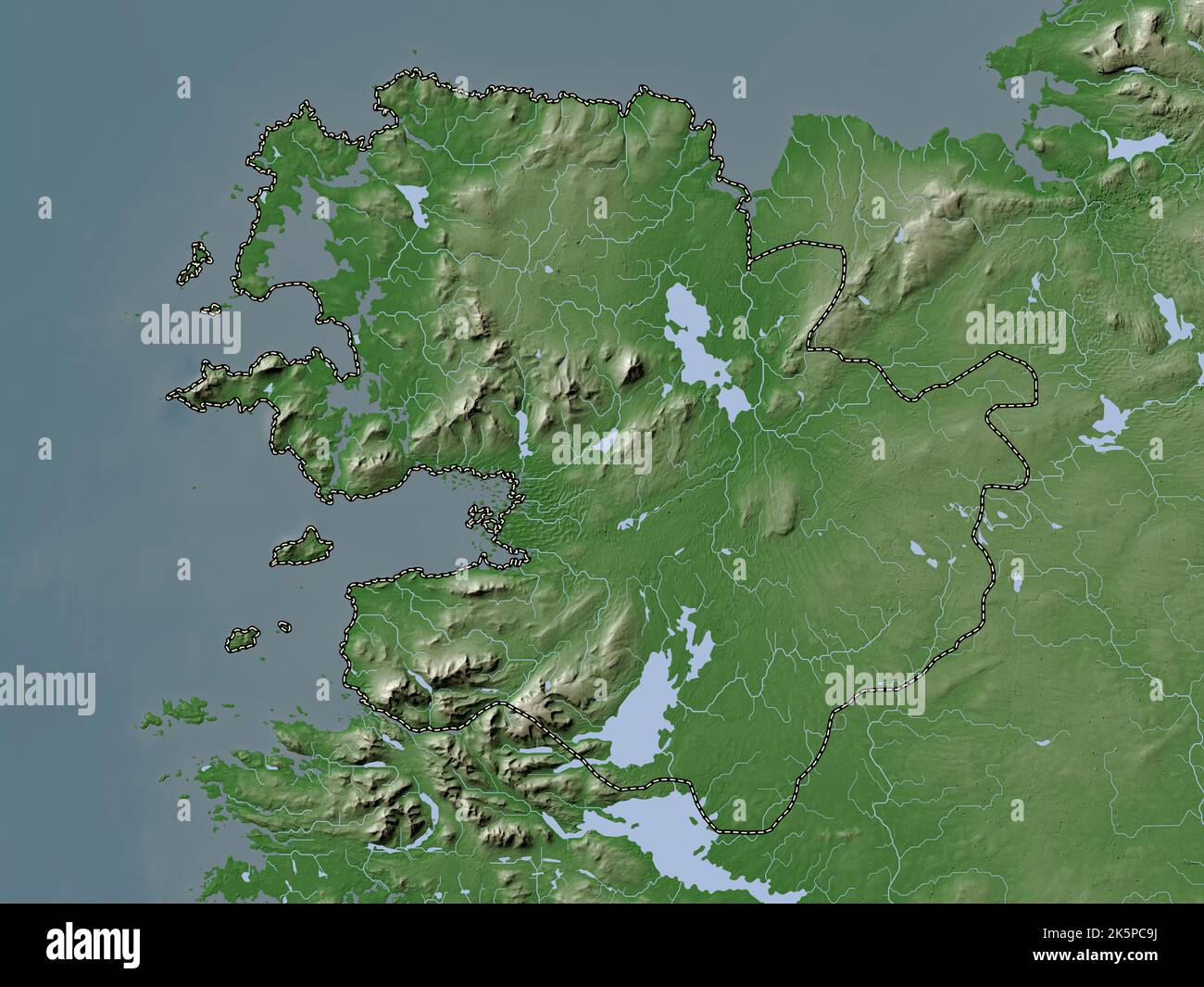 Mayo, county of Ireland. Elevation map colored in wiki style with lakes ...