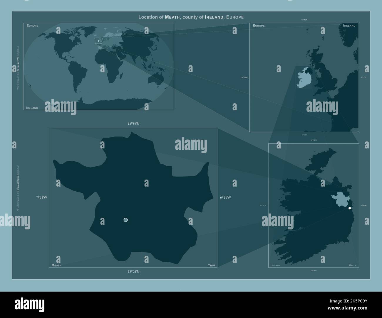 Meath, county of Ireland. Diagram showing the location of the region on ...