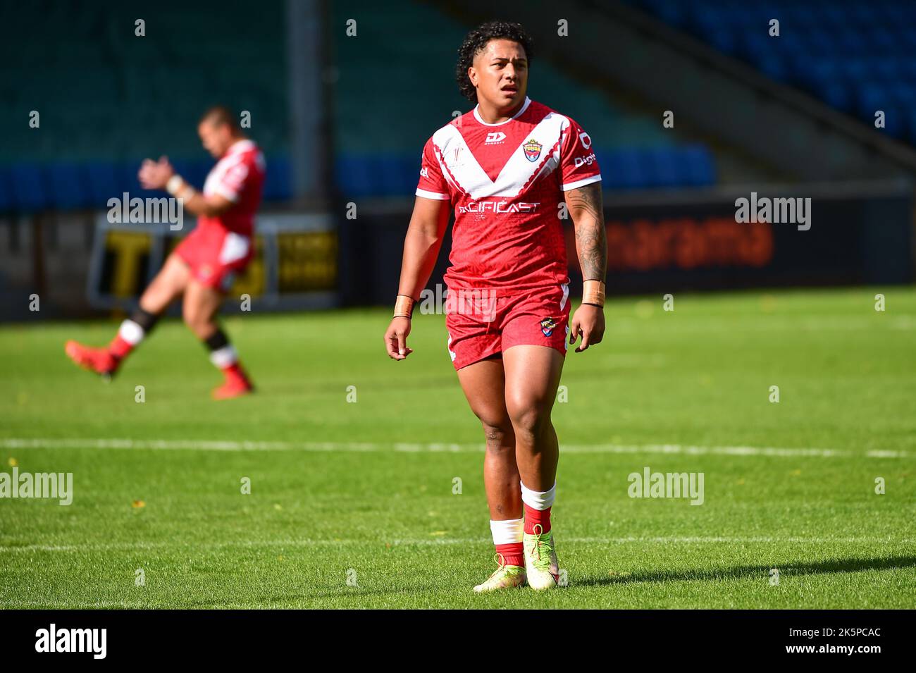 Halifax, England -8th October 2022 - Tesi Niu of Tonga during the warm ...