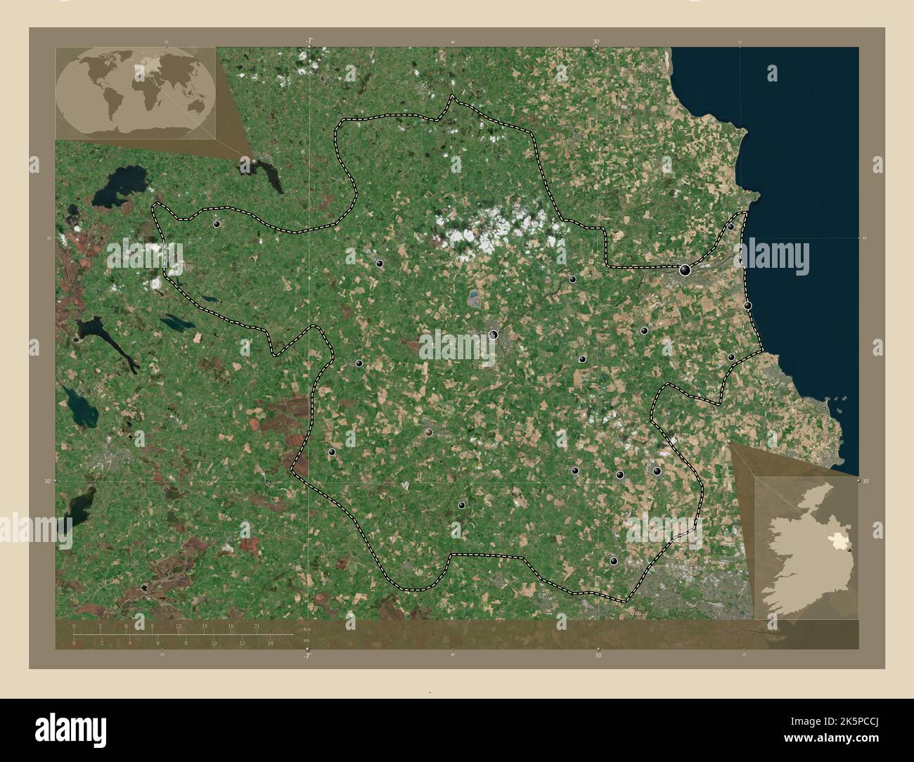 Meath, county of Ireland. High resolution satellite map. Locations of ...