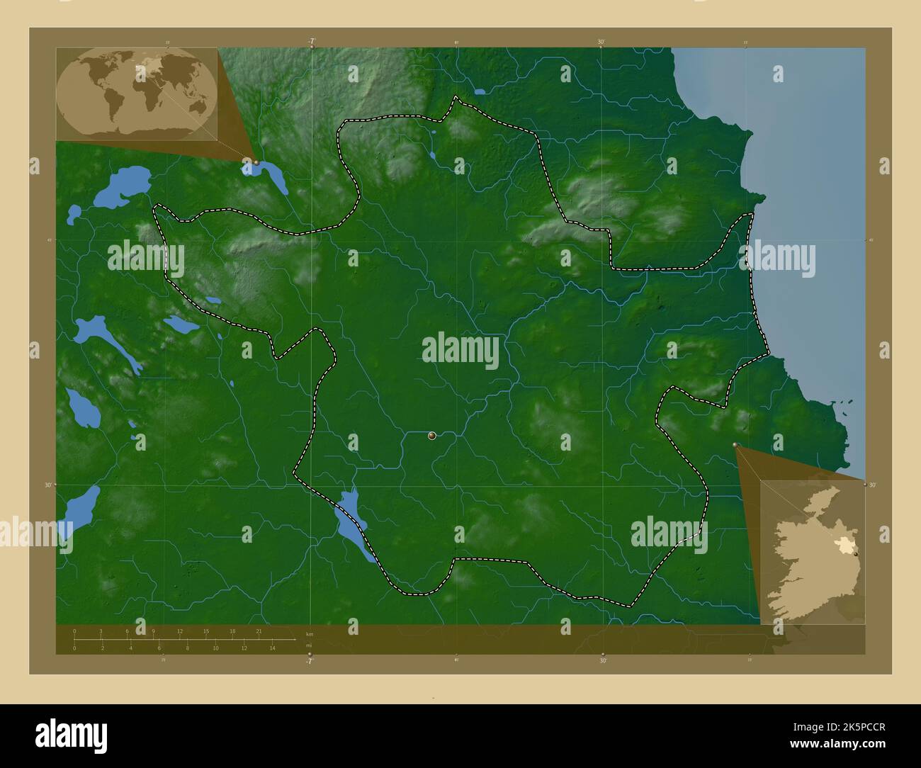 Meath, county of Ireland. Colored elevation map with lakes and rivers ...
