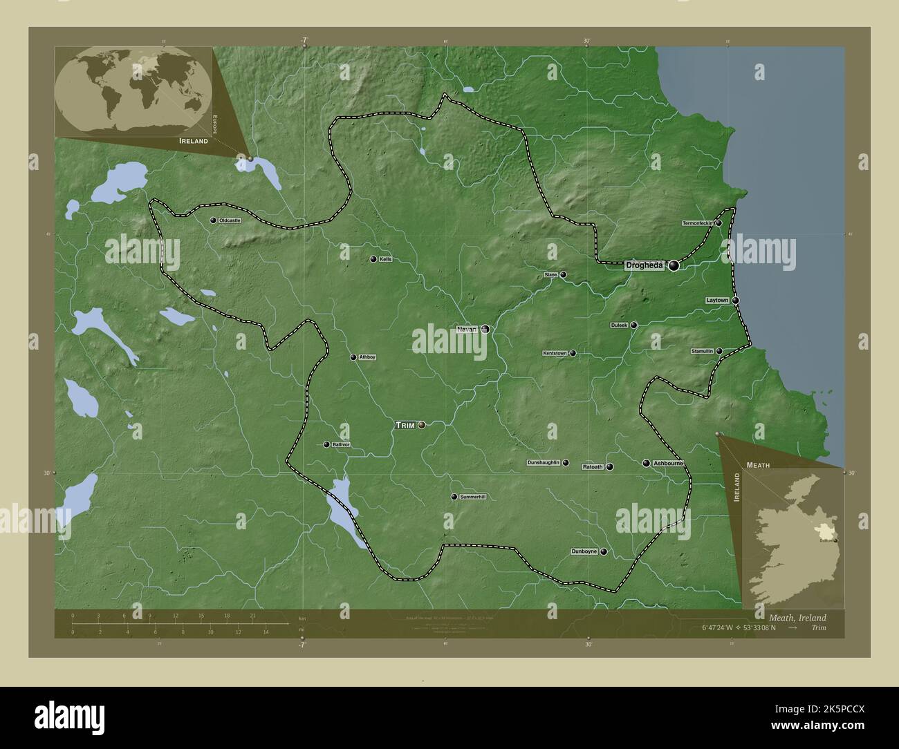 Meath, county of Ireland. Elevation map colored in wiki style with ...