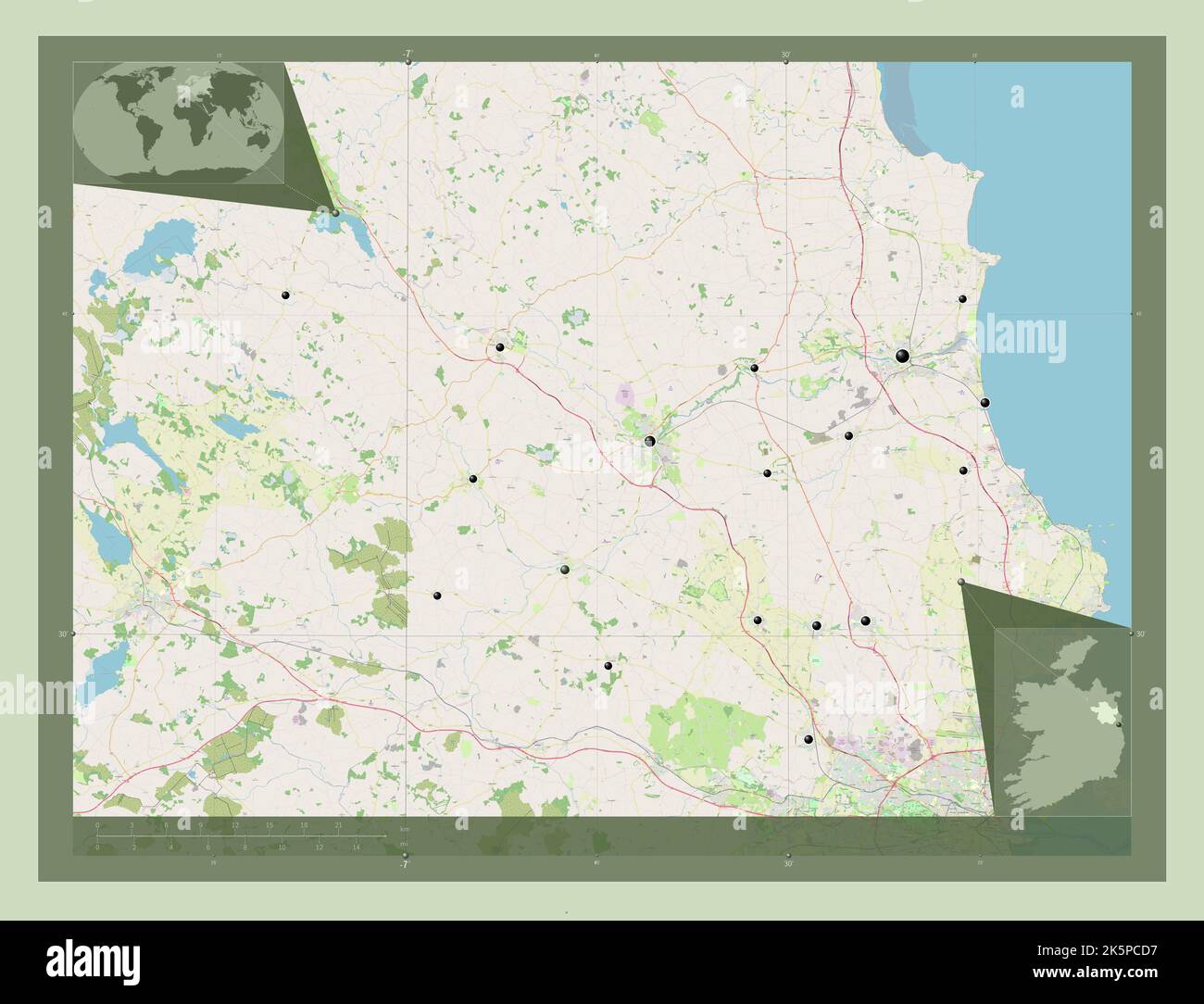 Meath, county of Ireland. Open Street Map. Locations of major cities of ...