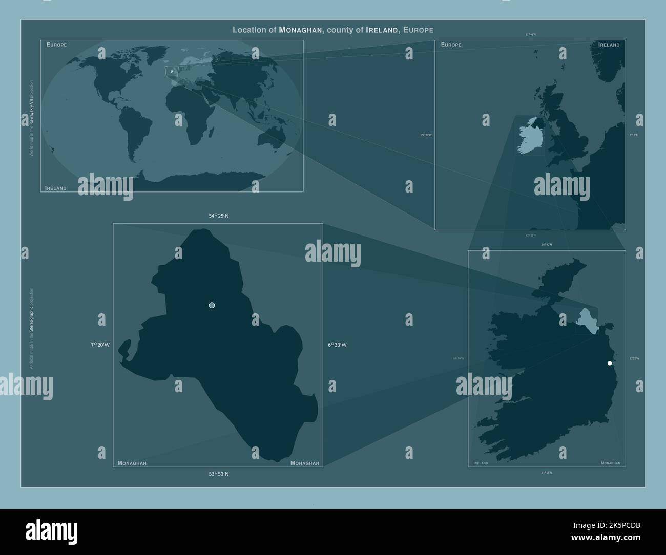 Monaghan, county of Ireland. Diagram showing the location of the region ...