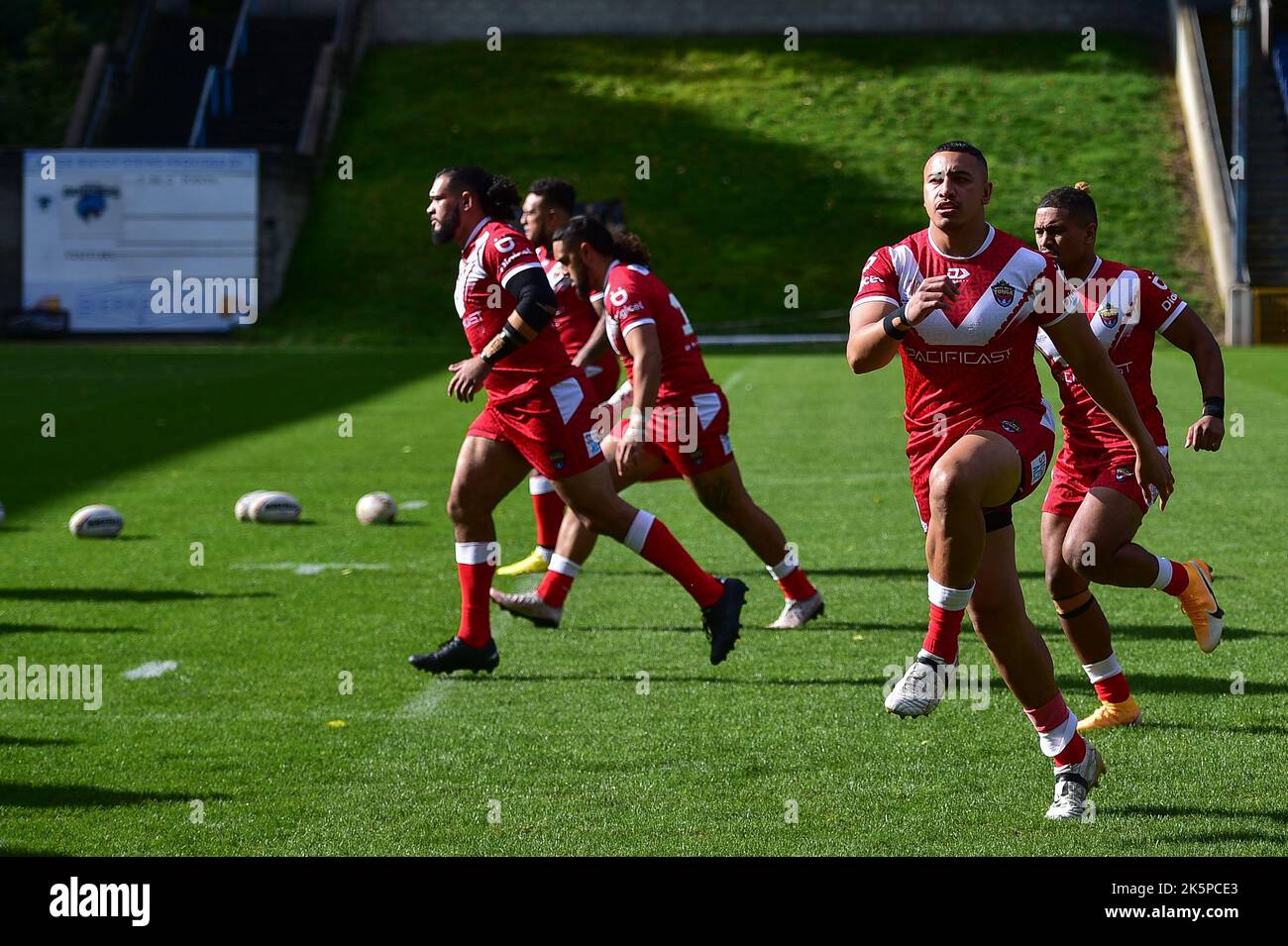 Halifax, England -8th October 2022 - Tonga team during the warm up ...