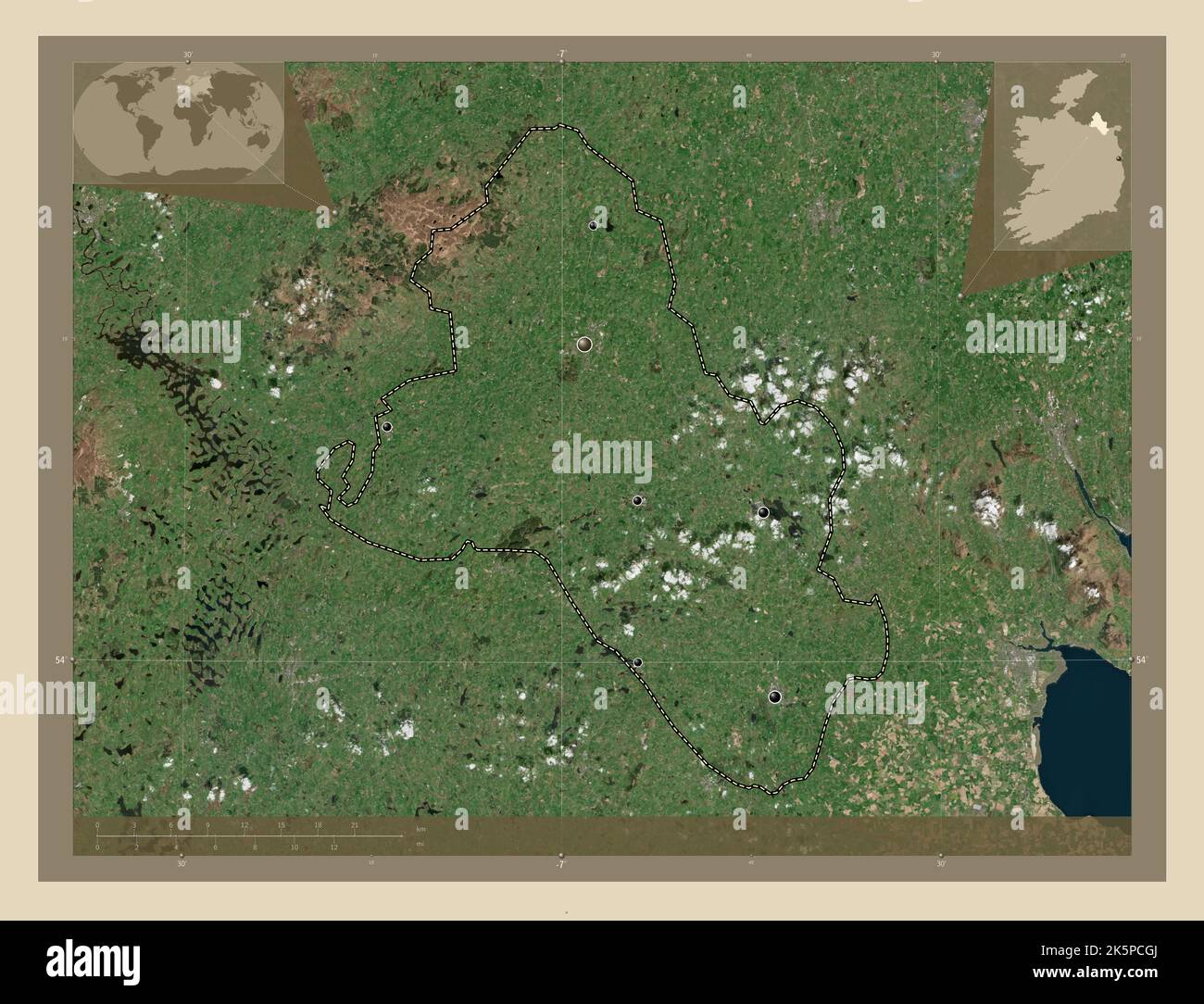 Monaghan, county of Ireland. High resolution satellite map. Locations ...