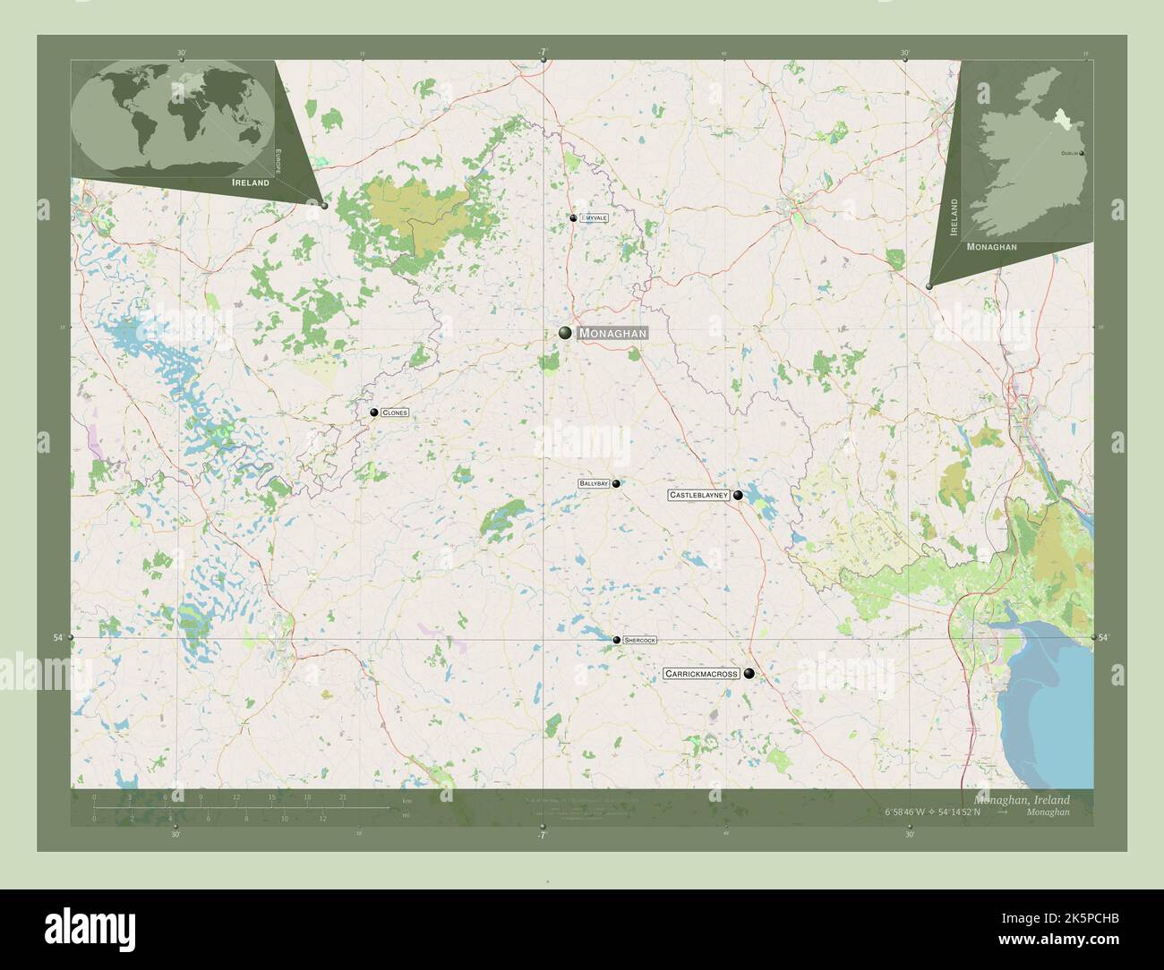 Monaghan, county of Ireland. Open Street Map. Locations and names of ...