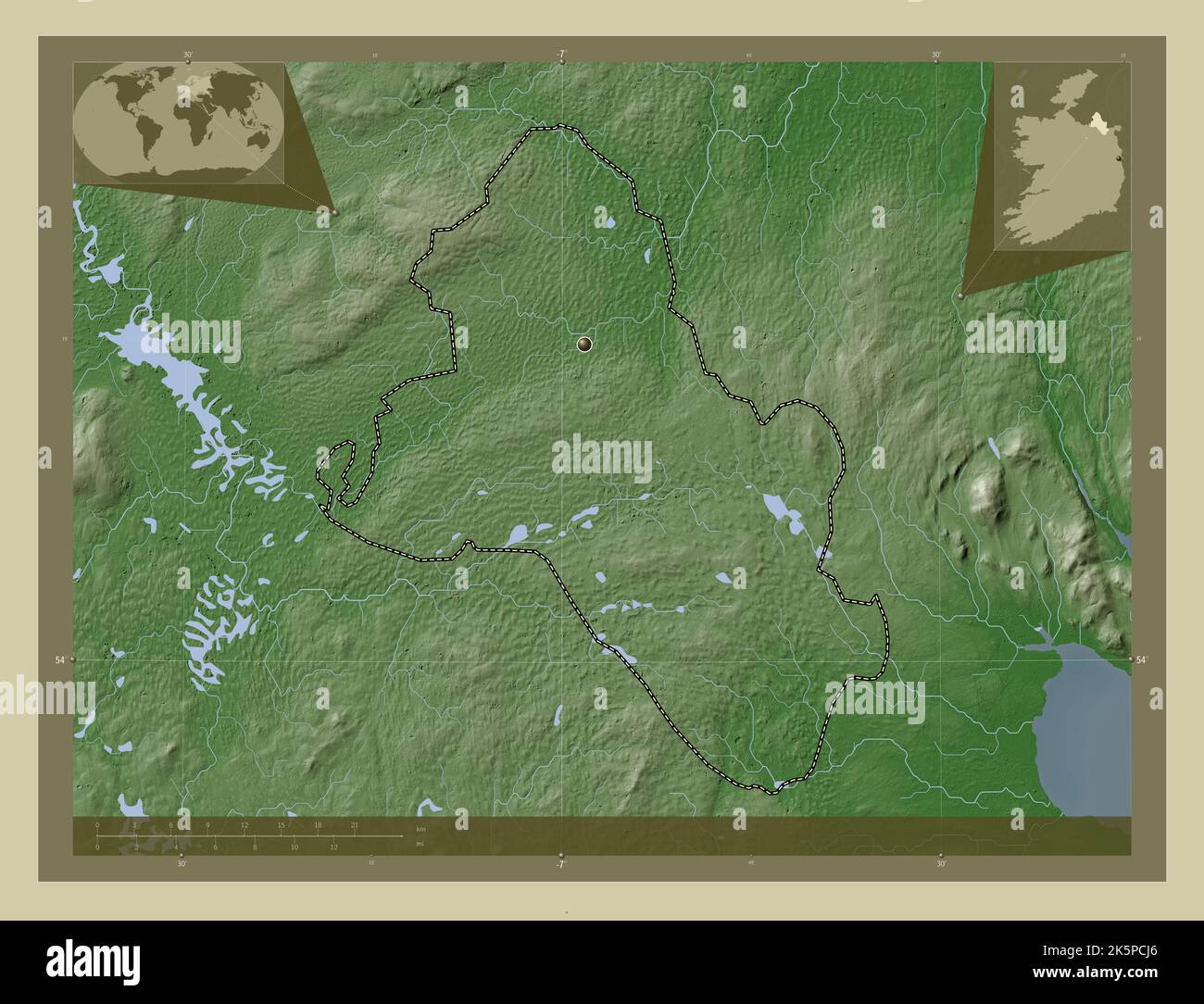 Monaghan, county of Ireland. Elevation map colored in wiki style with ...