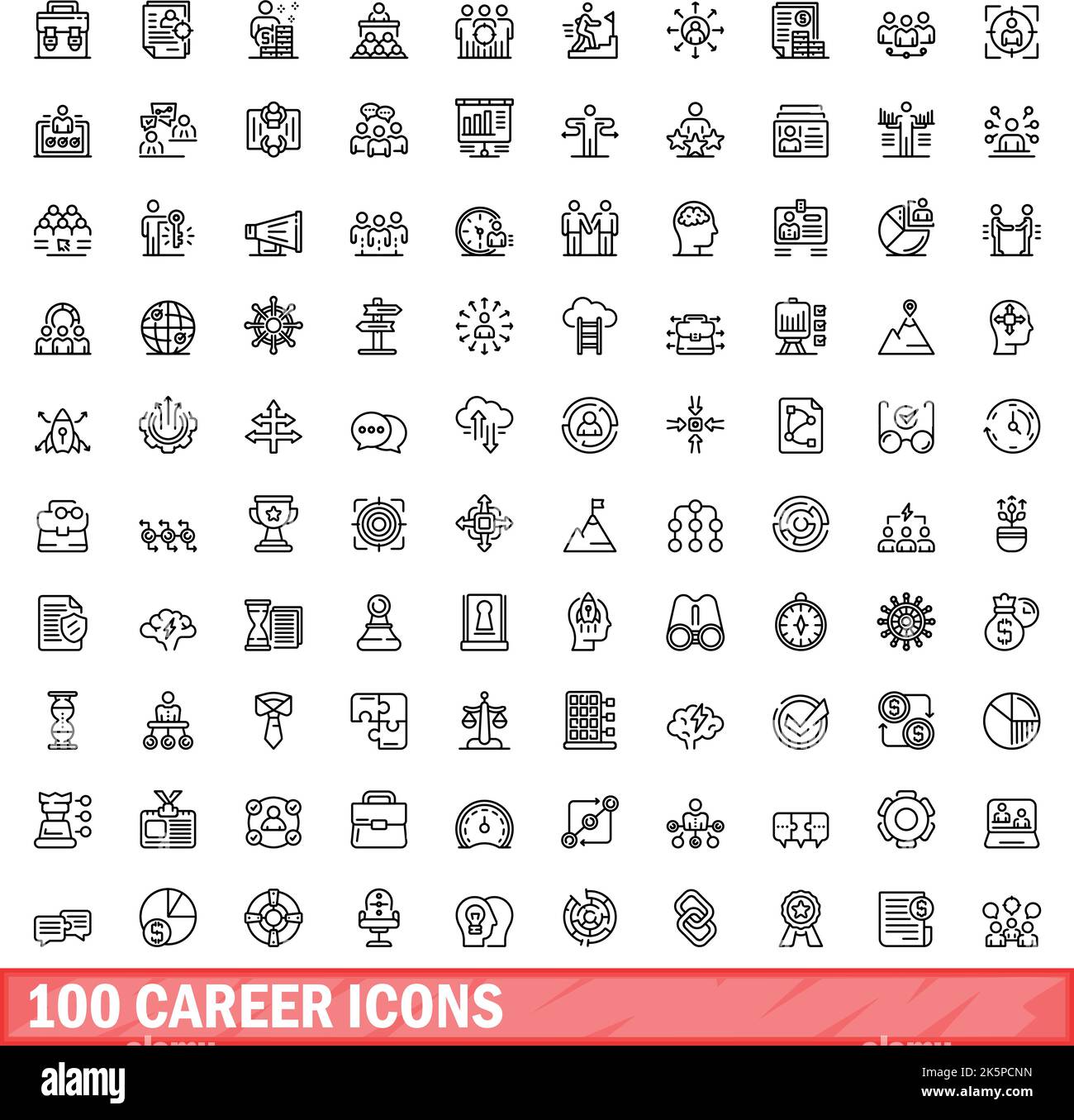 100 career icons set. Outline illustration of 100 career icons vector ...