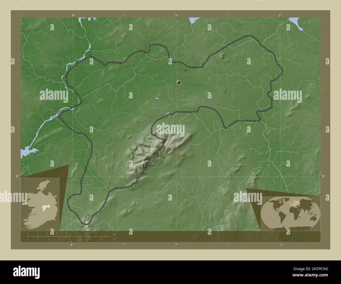 Offaly, county of Ireland. Elevation map colored in wiki style with ...