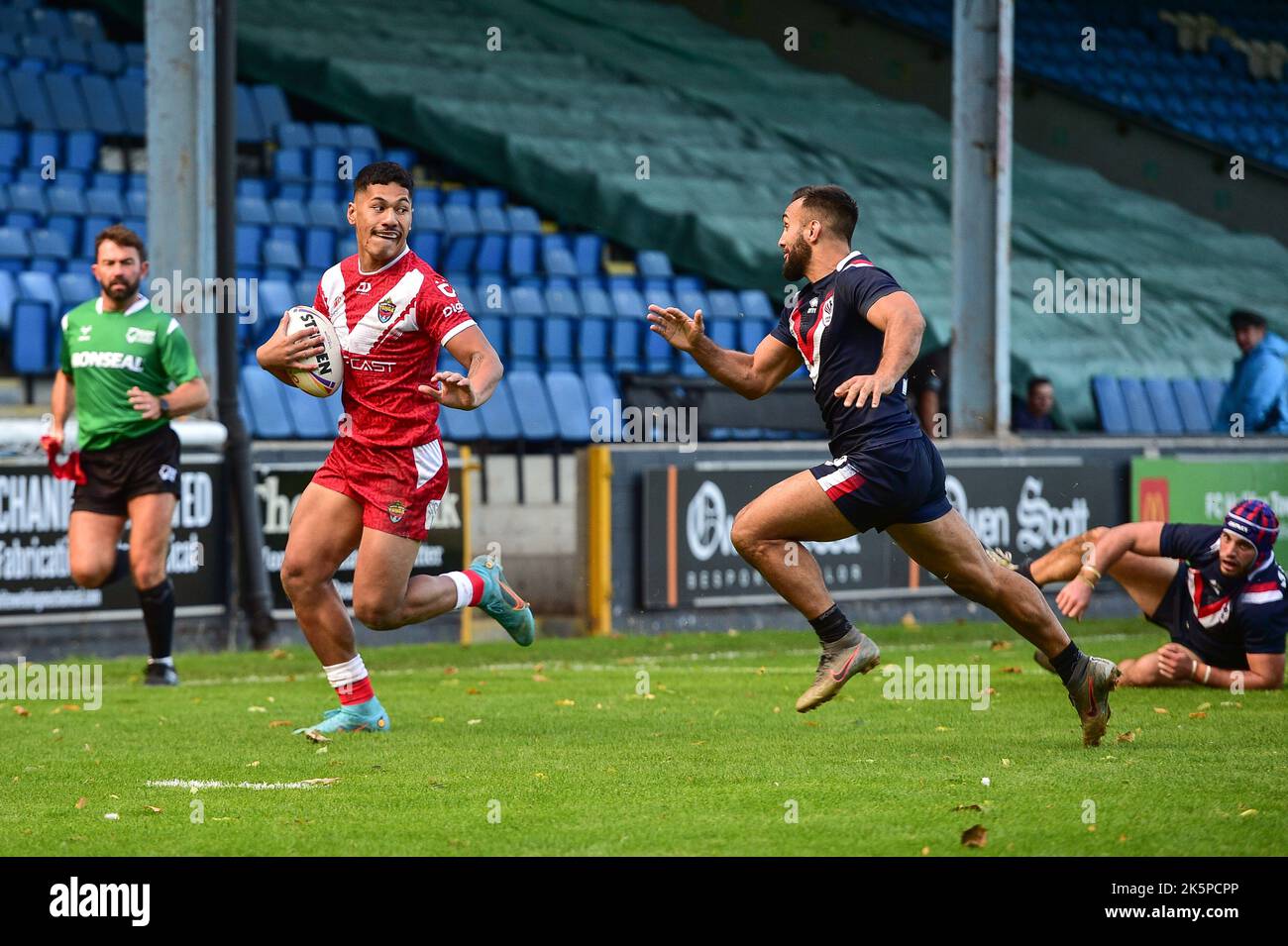 Halifax, England -8th October 2022 - Junior Amone of Tonga in action ...