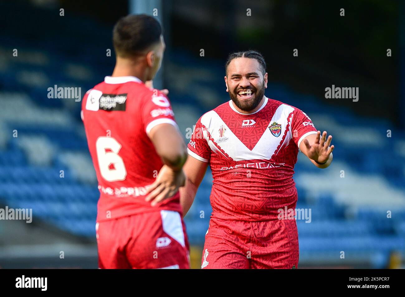 Halifax, England -8th October 2022 - Junior Amone of Tonga and Konrad ...