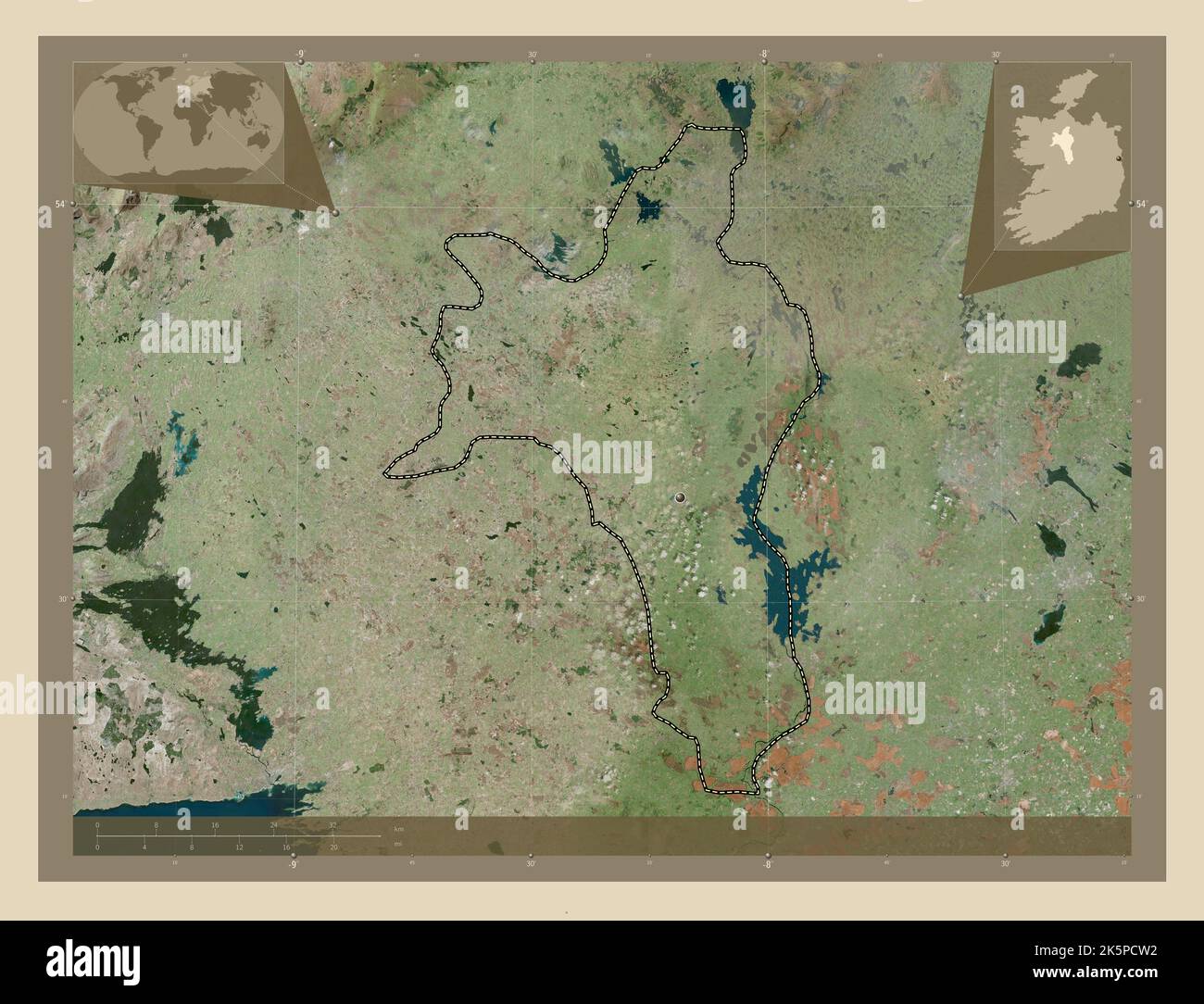 Roscommon, county of Ireland. High resolution satellite map. Corner ...