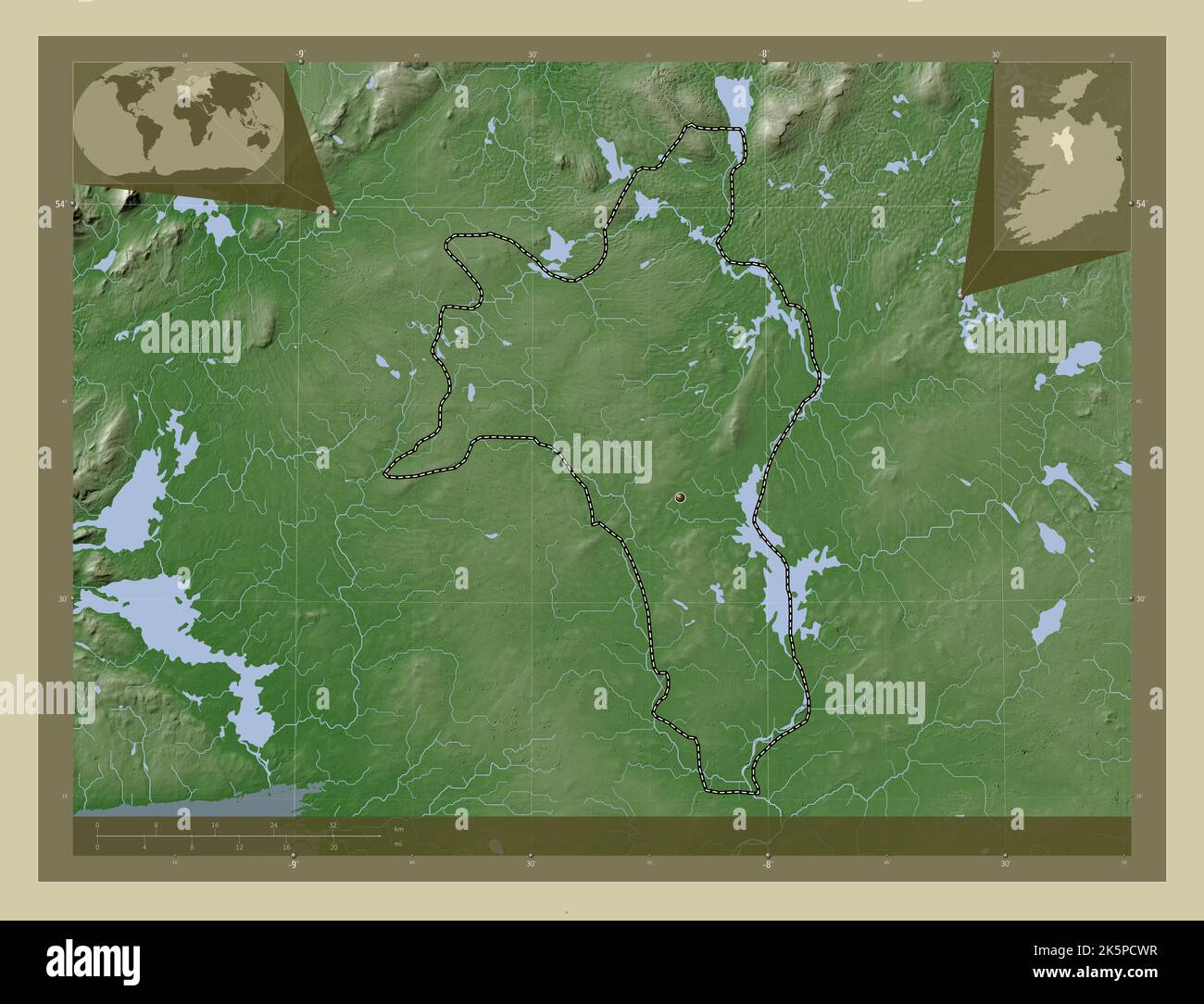Roscommon, county of Ireland. Elevation map colored in wiki style with ...