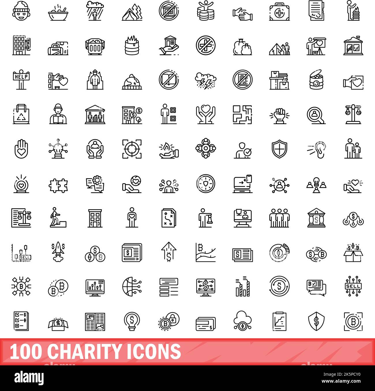100 charity icons set. Outline illustration of 100 charity icons vector ...