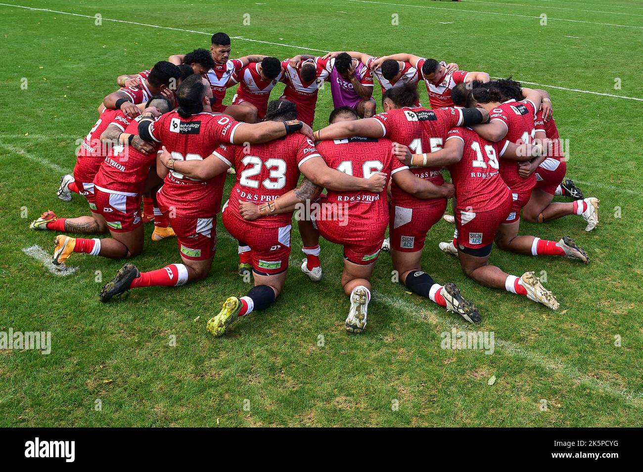 Halifax, England -8th October 2022 - Tonga team huddle after win. Rugby ...