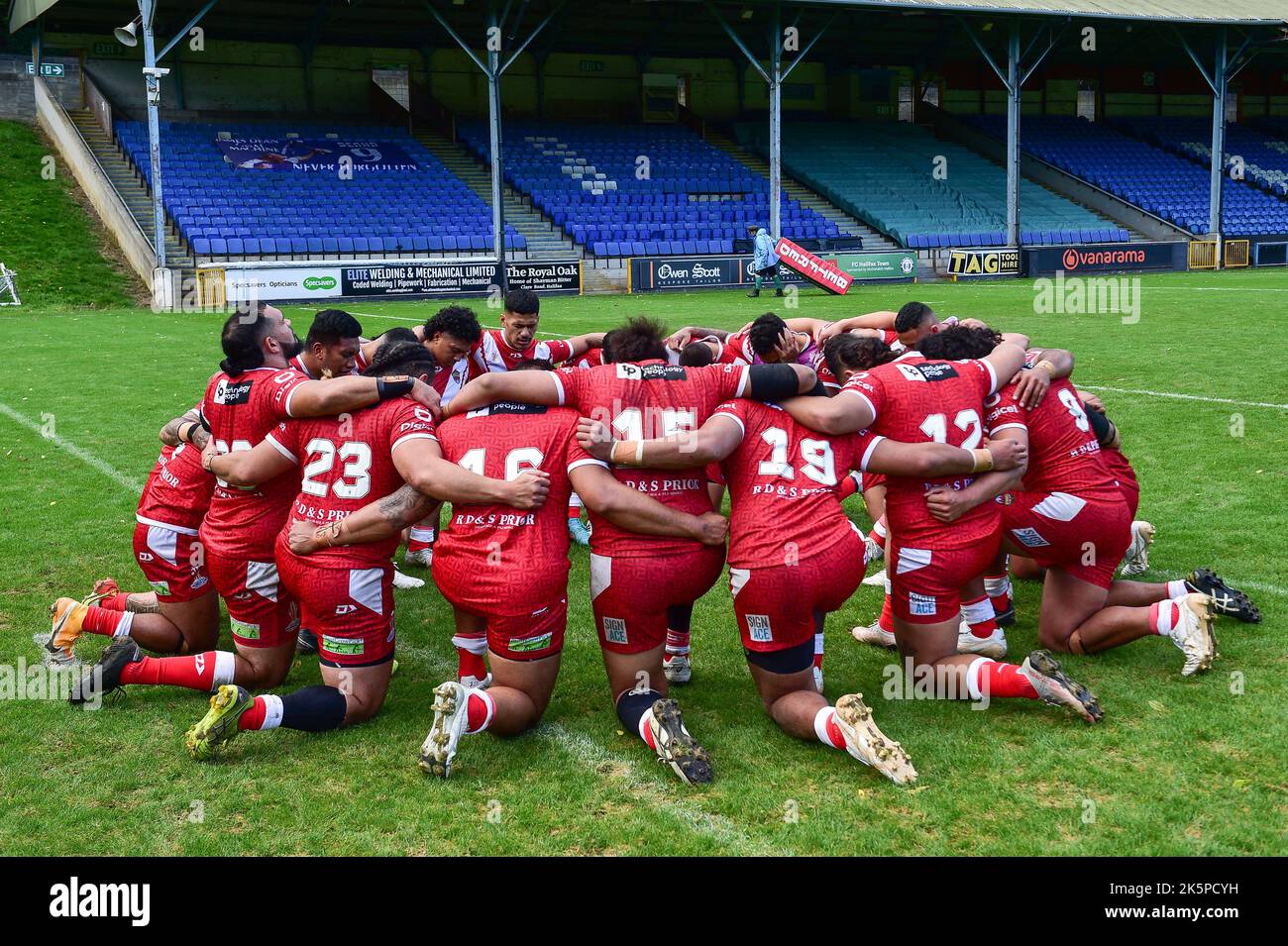 Halifax, England -8th October 2022 - Tonga team huddle after win. Rugby ...