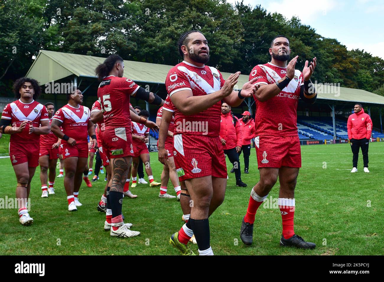Halifax, England -8th October 2022 - Tonga team acknowledge support ...
