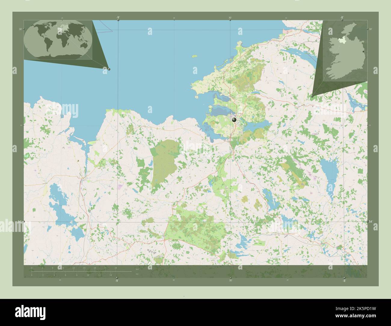 Sligo, county of Ireland. Open Street Map. Corner auxiliary location ...