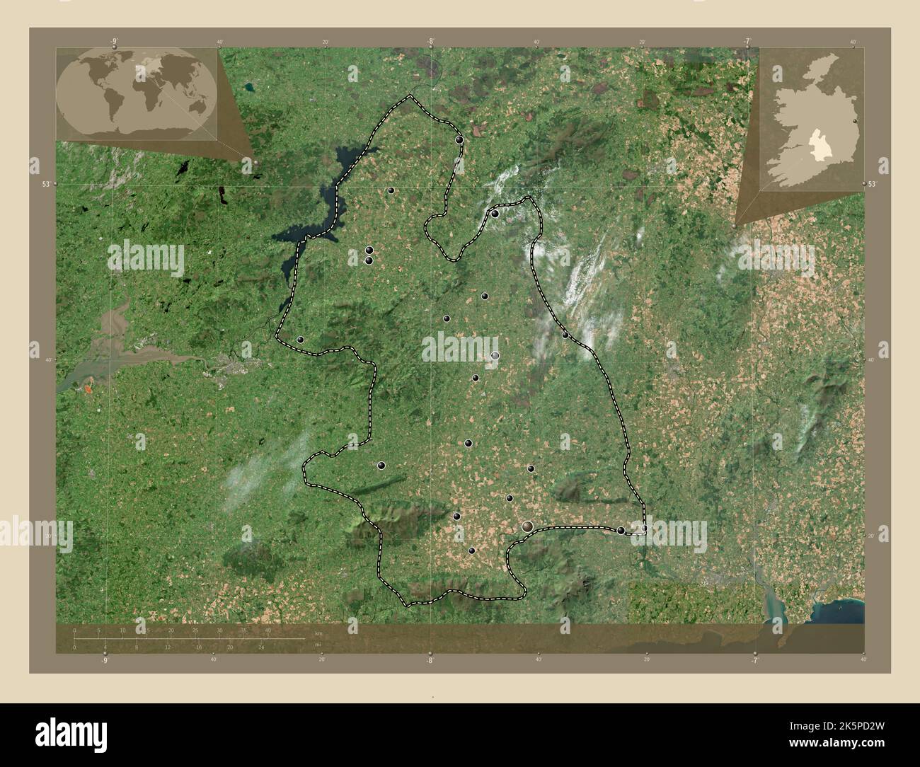 Tipperary, county of Ireland. High resolution satellite map. Locations ...